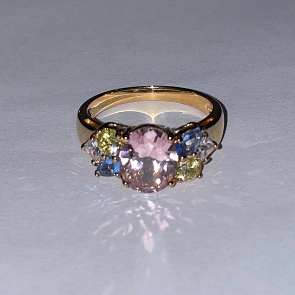 Jewelry | Pink Multi Color Gemstone Ring Sterling Silver 925 Yellow ...